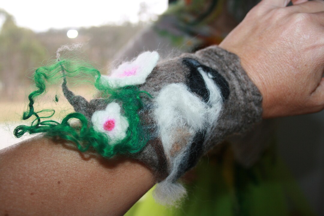 Woodland Needle Felted Chickadee Bracelet Wrist Cuff Gauntlet Style ...