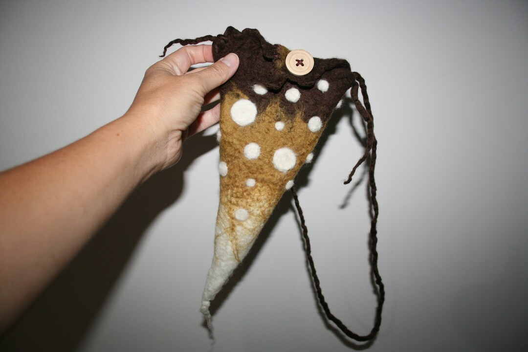 Felted Fungi Toadstool Bag. Buttoned Pouch Bag. Brown and Cumin Bag ...