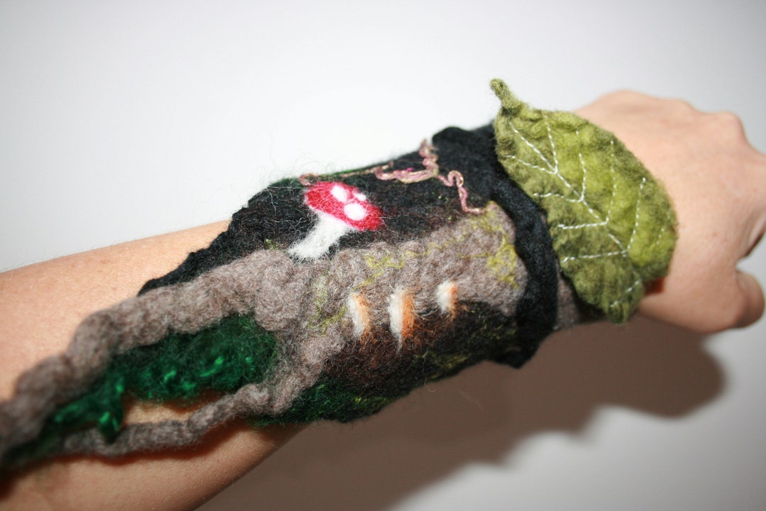 Woodland Scene Needle Felted Toadstool, Fungi and Trees Bracelet Wrist ...