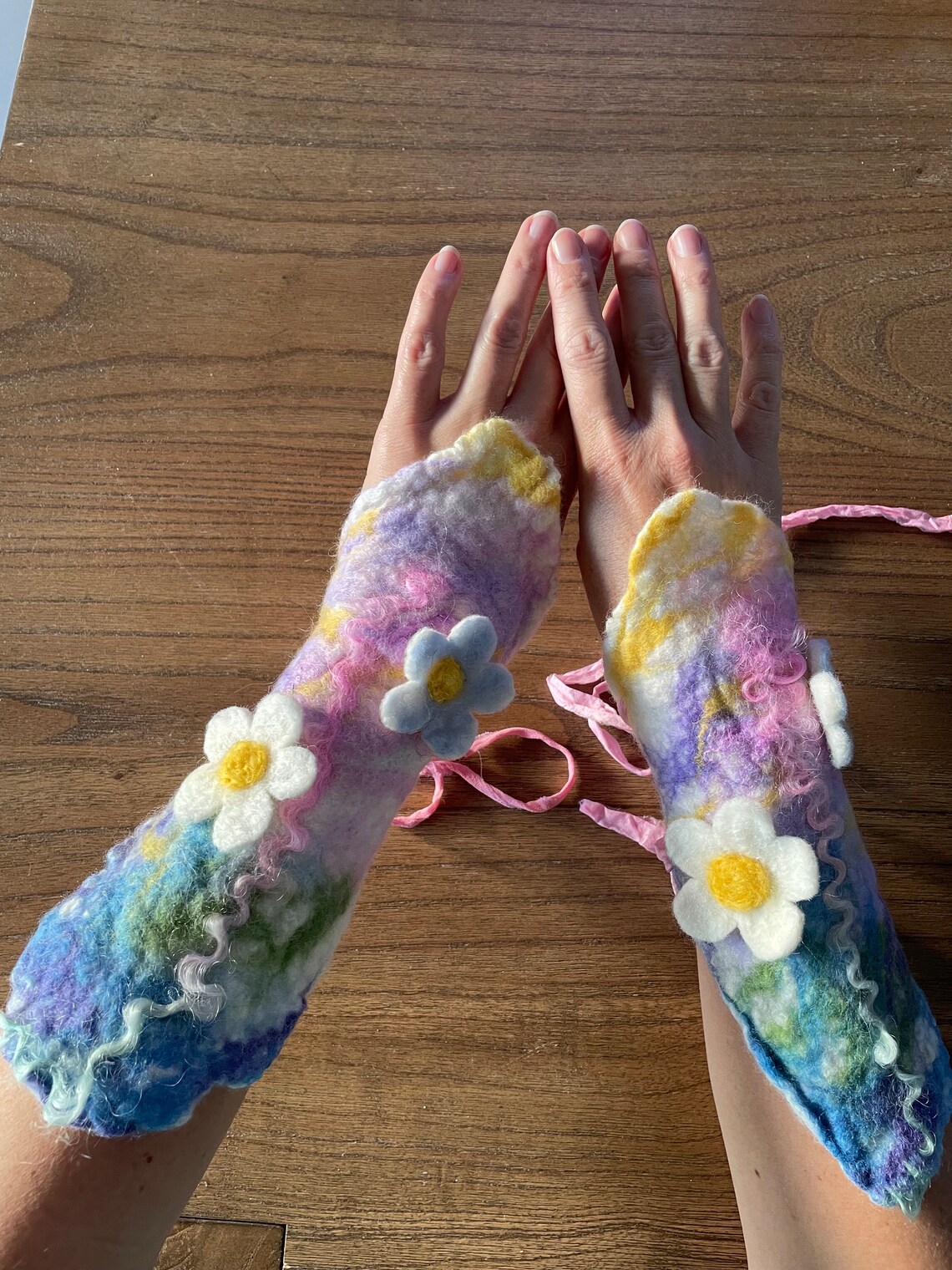 Beautiful Felted Fairytale Wrist Cuffs With Felted Flowers. Lovely ...