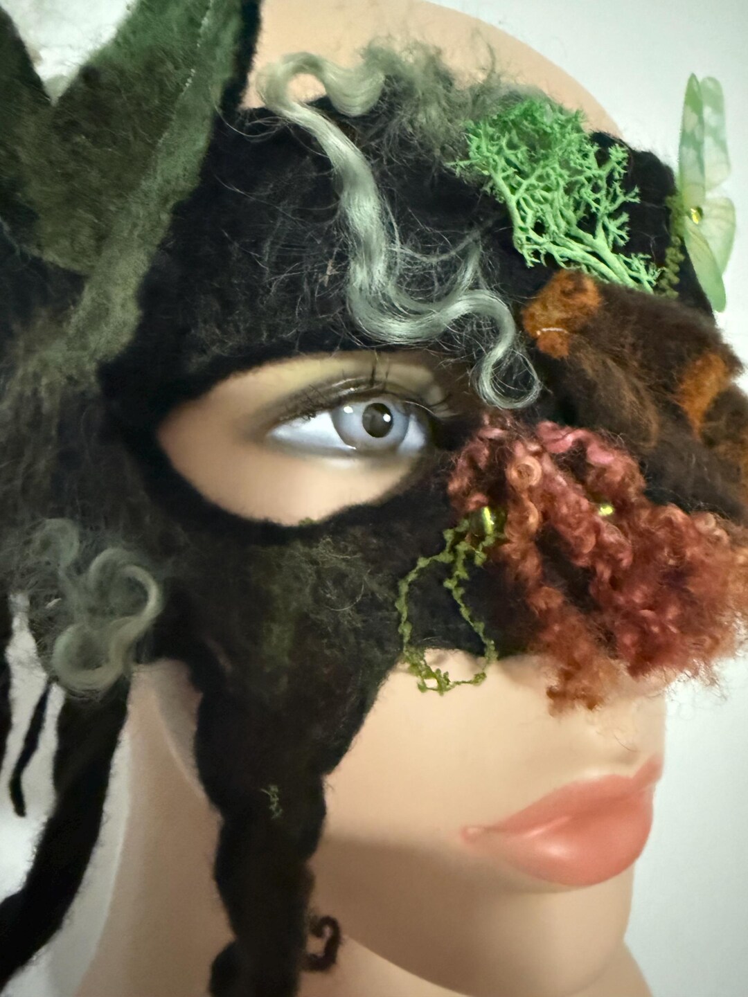 Felted Moss Woodland Masquerade Forest Face Accessory. Unique OOAK. Wet ...