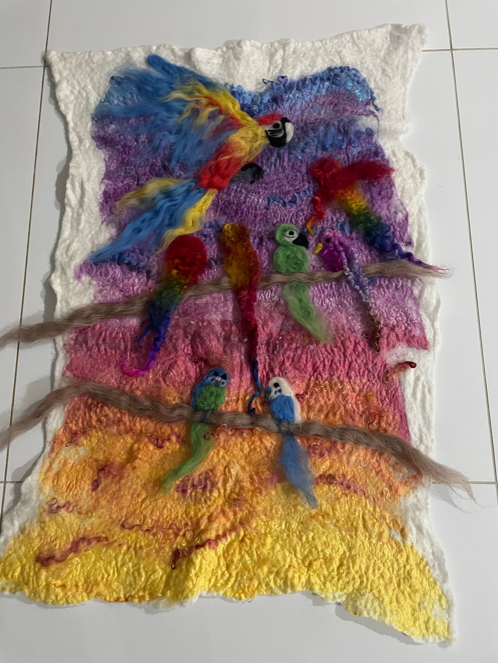 Large Original Felted Artwork. One of a Kind OOAK Parrot Bird Art ...