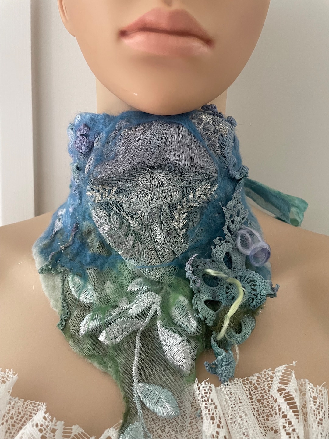 Nuno Felted Mermaid Siren Water Nymph Neck Warmer Necklace. Blue Lilac ...