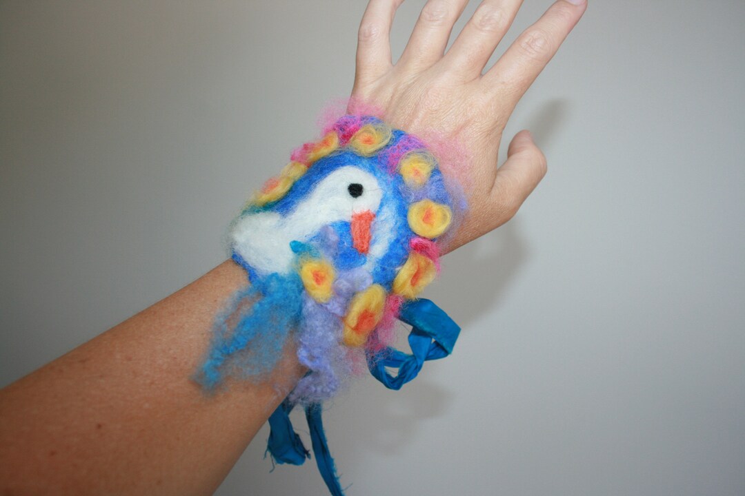 Woodland Needle Felted Duck Bracelet Wrist Cuff Gauntlet Style. OOAK ...