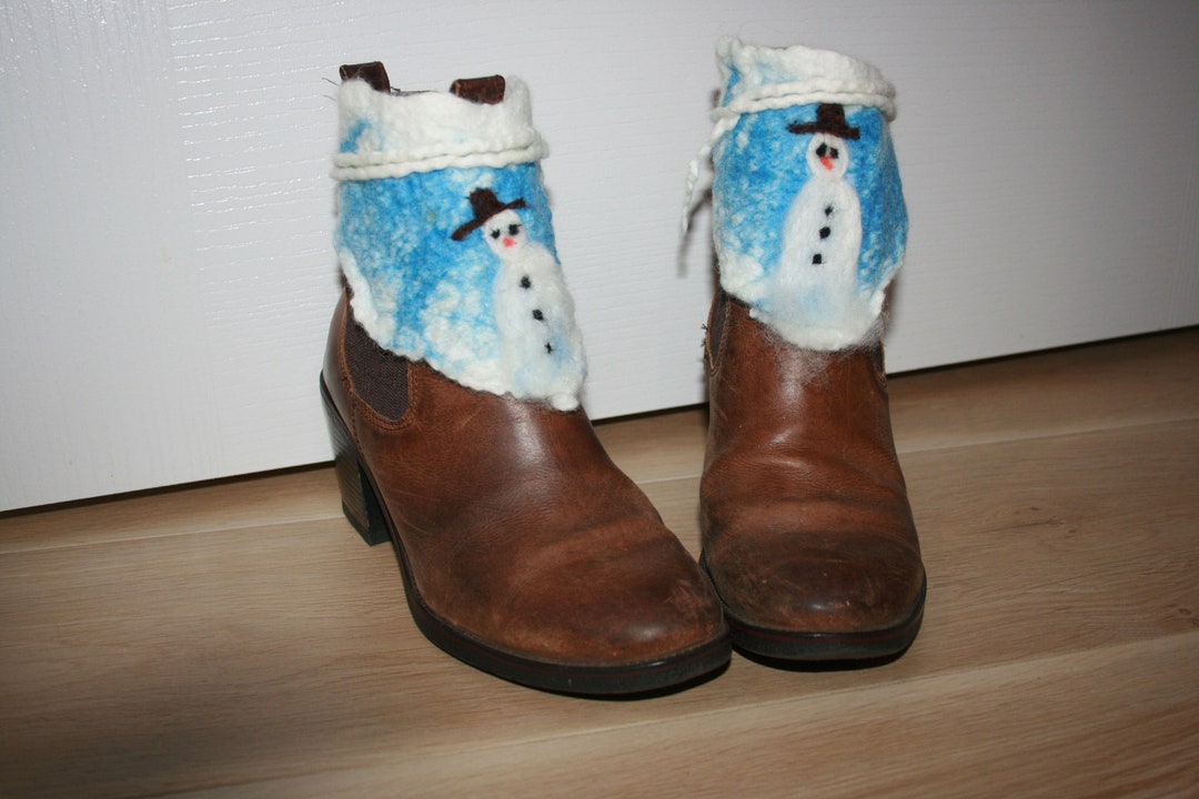 Lovely Felted Snowman Boot Toppers. Soft Merino Wool. OOAK Wearable Art ...