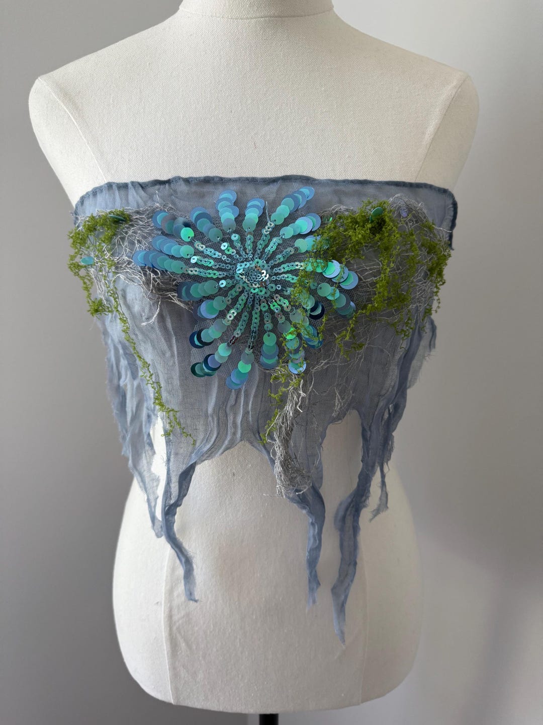 Forest Festival Ethereal Outfit. Textile Art Top With Lace Detail, Moss ...