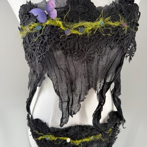 Dark Goth Fae Ethereal Outfit! Textile Art to Wear Top and Belt. Size ...
