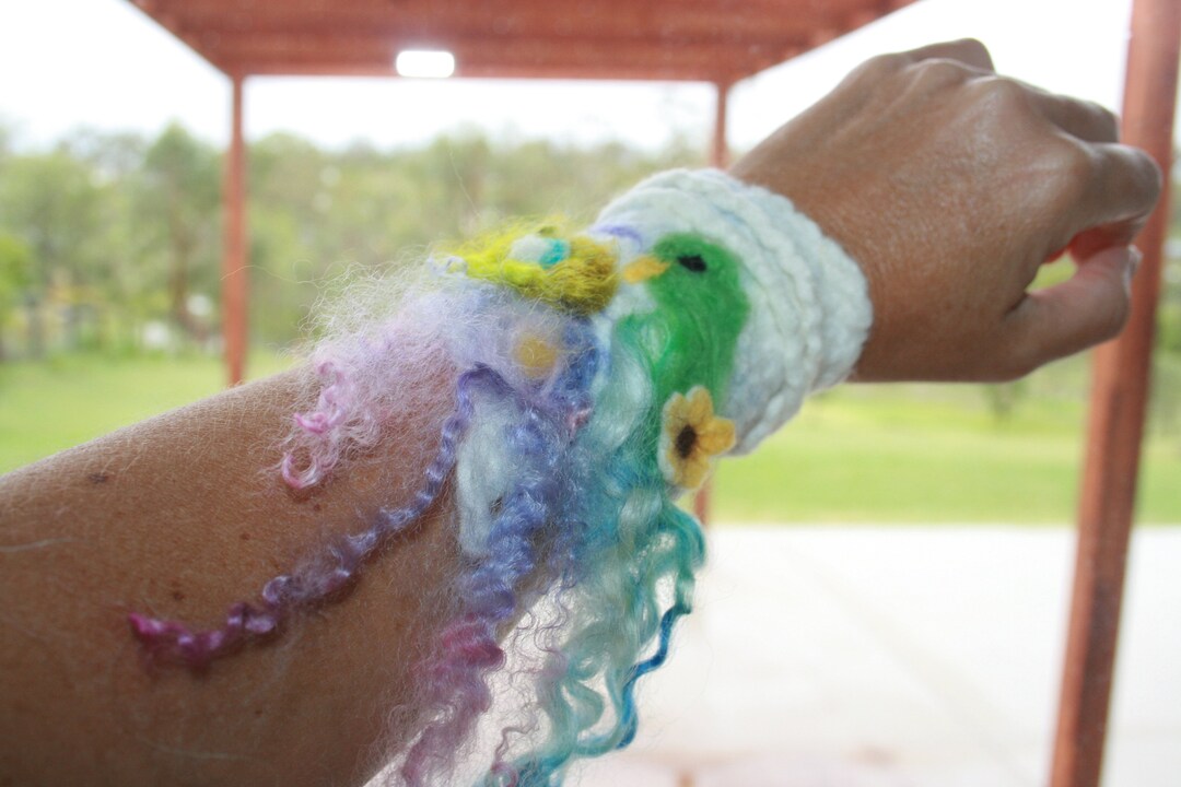 Needle Felted Fairy Tale Bird Nest Bracelet Wrist Cuff Gauntlet Style ...