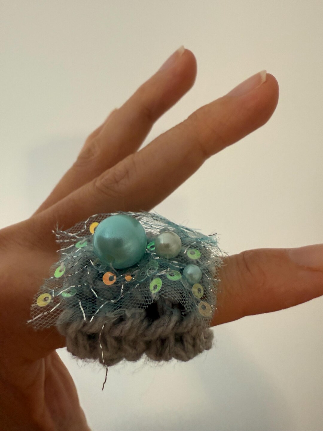 Crocheted Beaded Textile Art Ring. Crocheted and Embellished. Acrylic ...