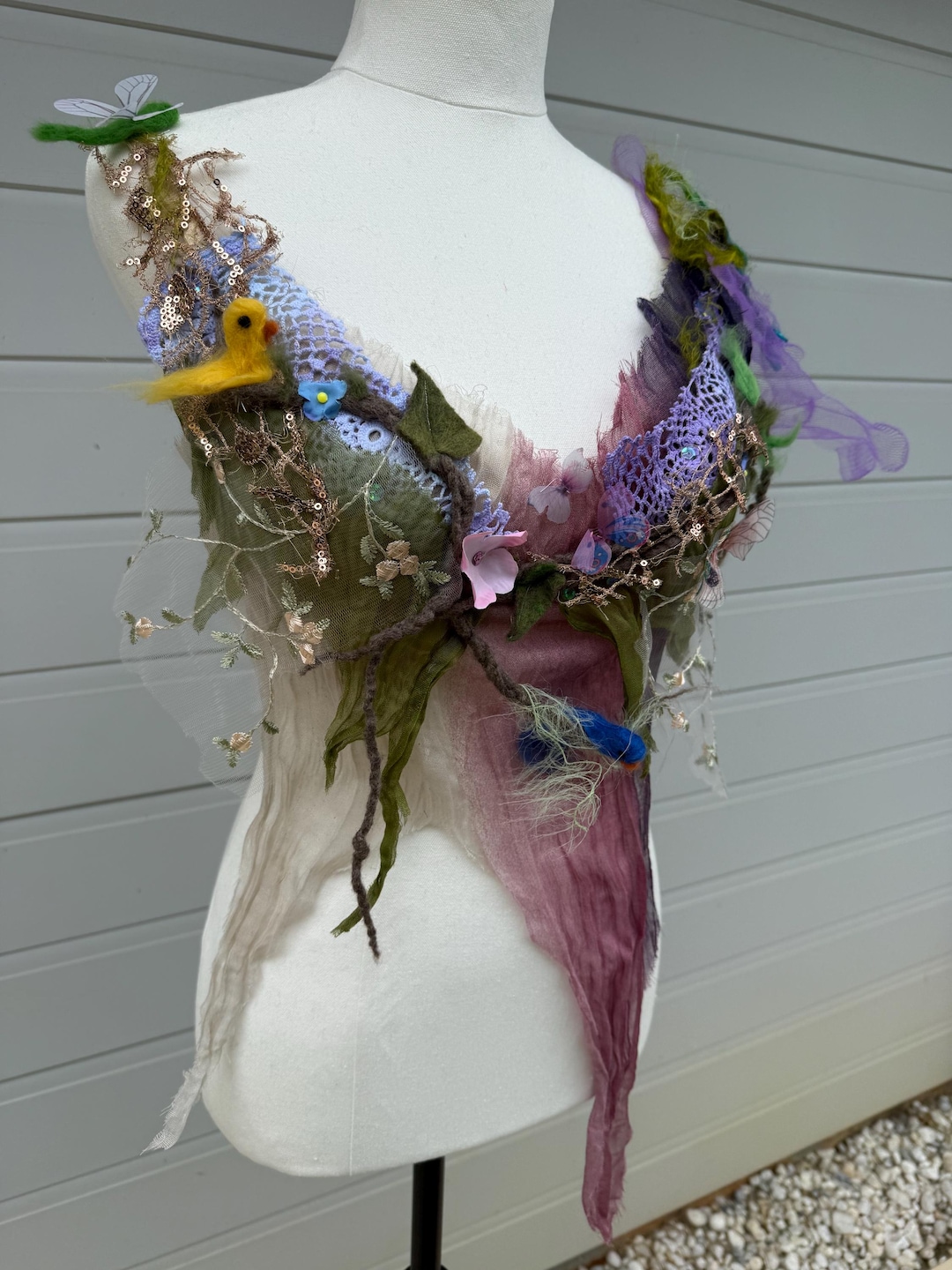 Ethereal Dragonfly Bird Fae Embellished Bra Top! Fairy Tale Textile Art ...