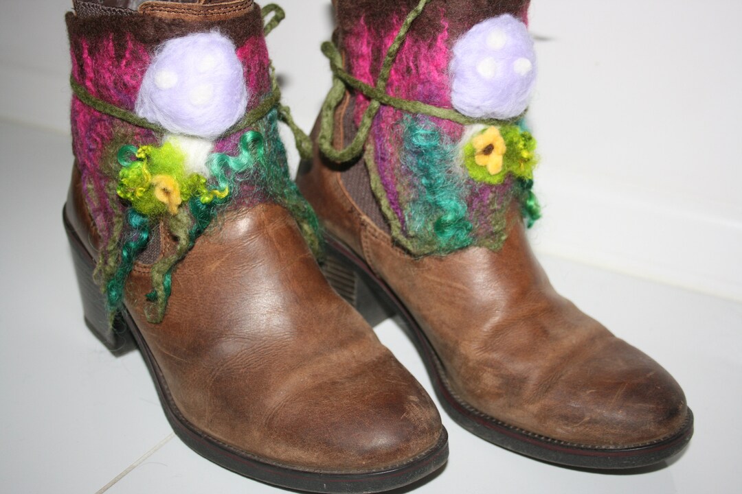 Felted Toadstool Boot Toppers. Soft Merino Wool. OOAK Wearable - Etsy