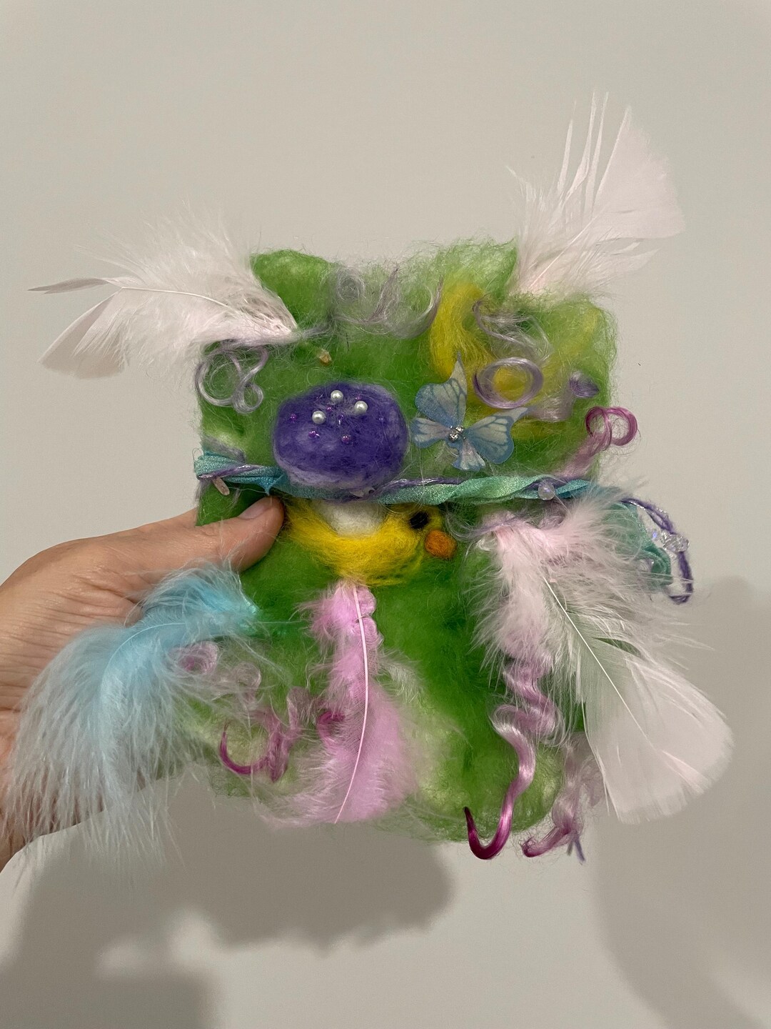 Beautiful Soft Fluffy Felted Toadstool and Duck Book Cover. Felted Bird Book Cover. Made With ...