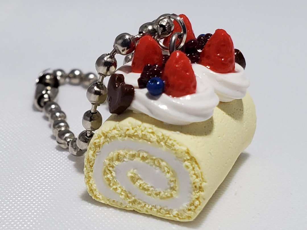 Magnus' Mixed Berry Cake Roll Bag Charm, Polymer Clay Food Charm ...