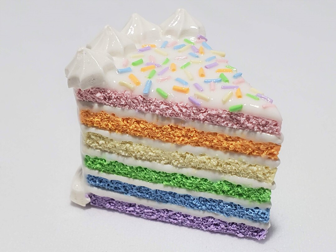 Pastel Rainbow Cake Slice Magnet, Miniature Polymer Clay Food, Polymer ...