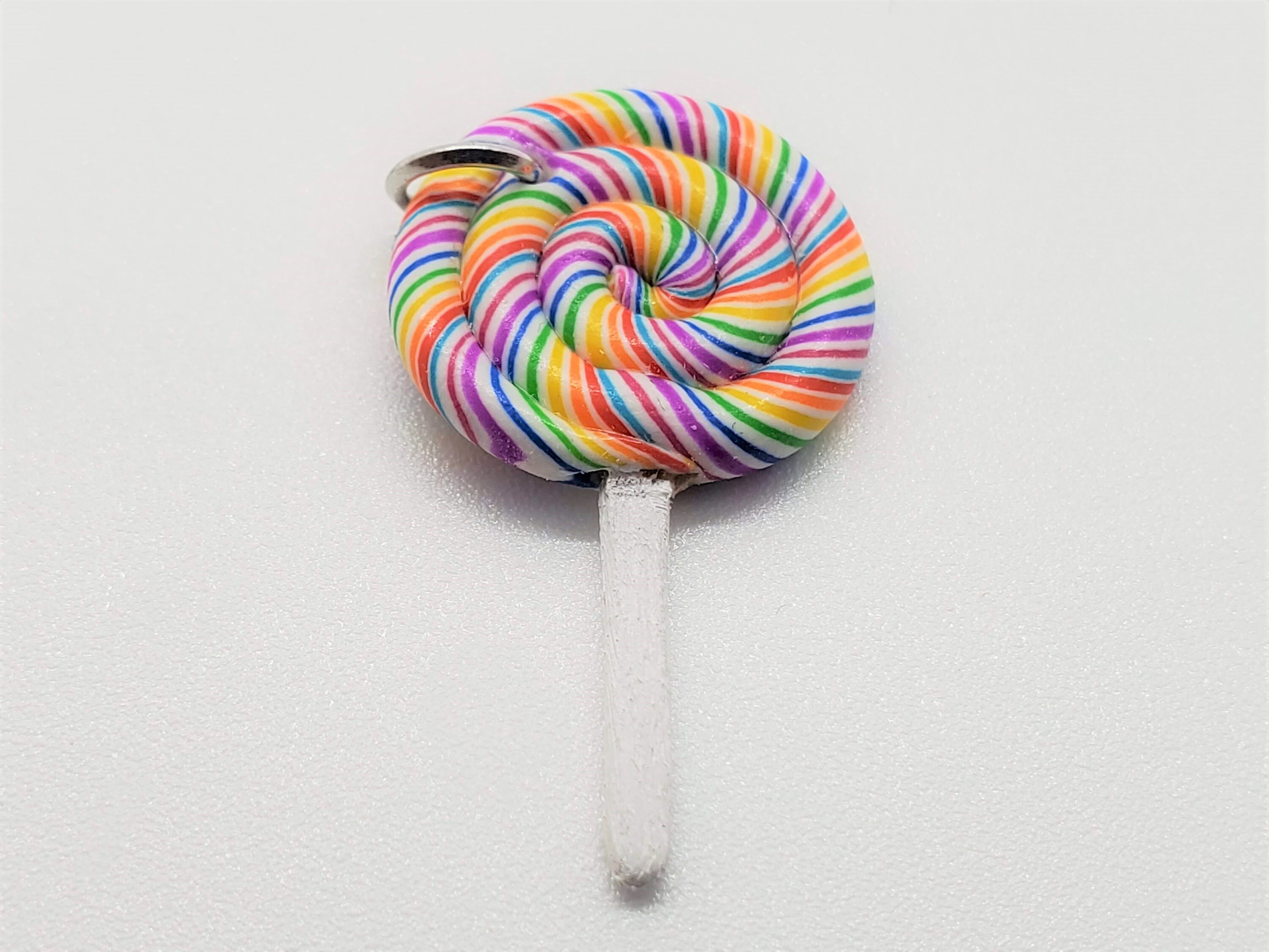 Rainbow Lollipop Pendant, Polymer Clay Food, Polymer Clay Charm ...