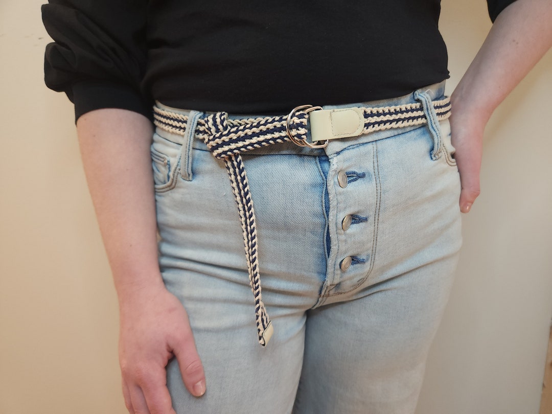 Navy and White Woven Cotton Belt With D-ring Buckle - Etsy