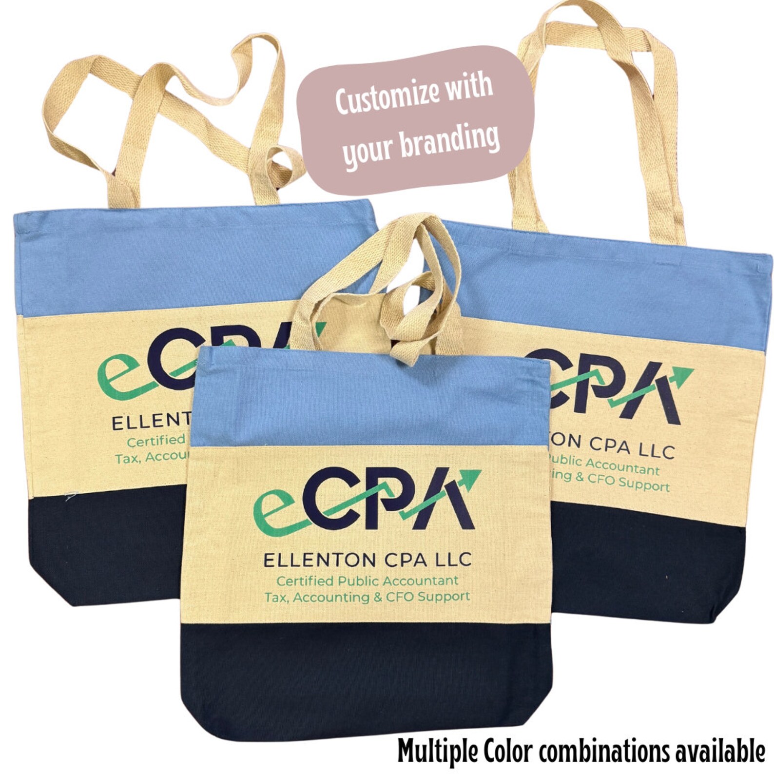 Tri-color Tote With Personalized Logo, Printed Logo Bag, Tote for Small ...