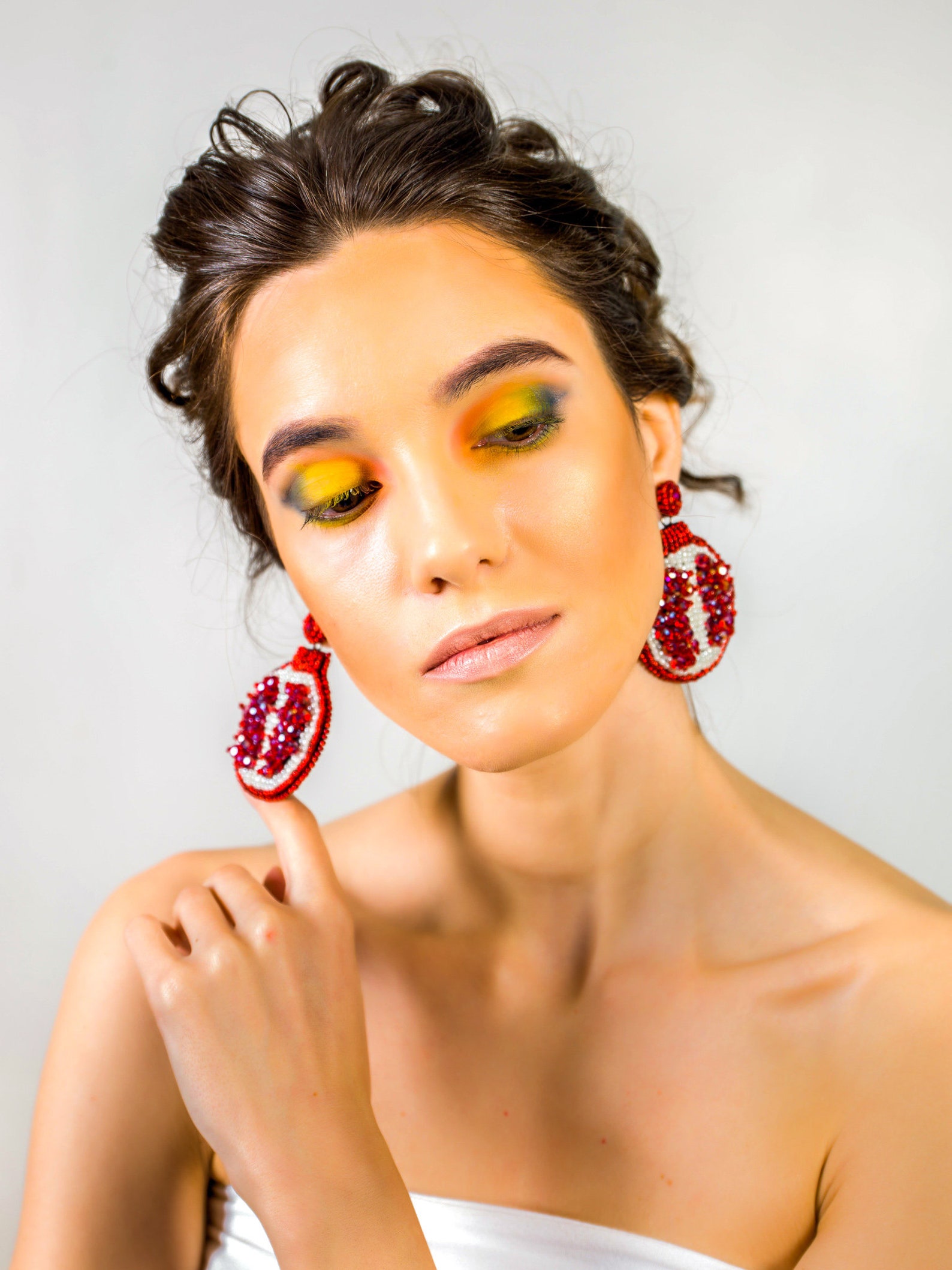 Big Round Red POMEGRANATE EARRINGS Summer FRUIT Statement | Etsy