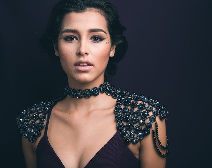 Rocker Black Pearl Shoulder Jewellery, Gunmetal Black Crystal PIXIE ...