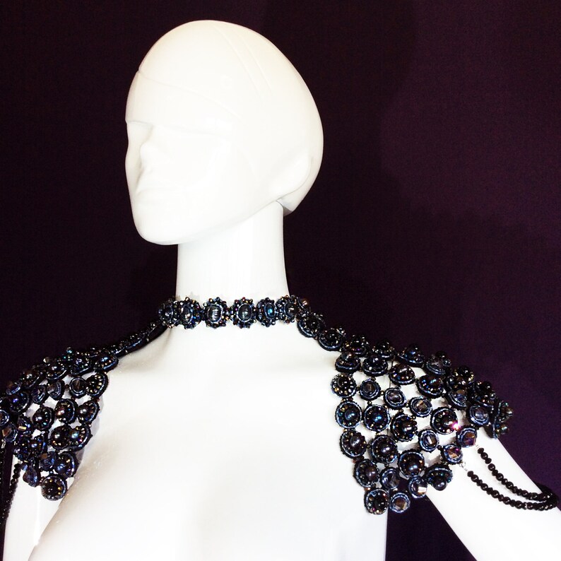 Rocker Black Pearl Shoulder Jewellery Gunmetal Black Crystal | Etsy