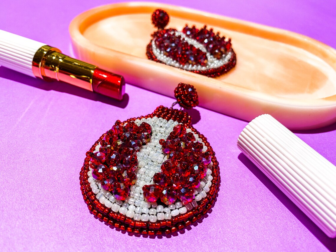 Big Round Red POMEGRANATE EARRINGS Summer FRUIT Statement - Etsy