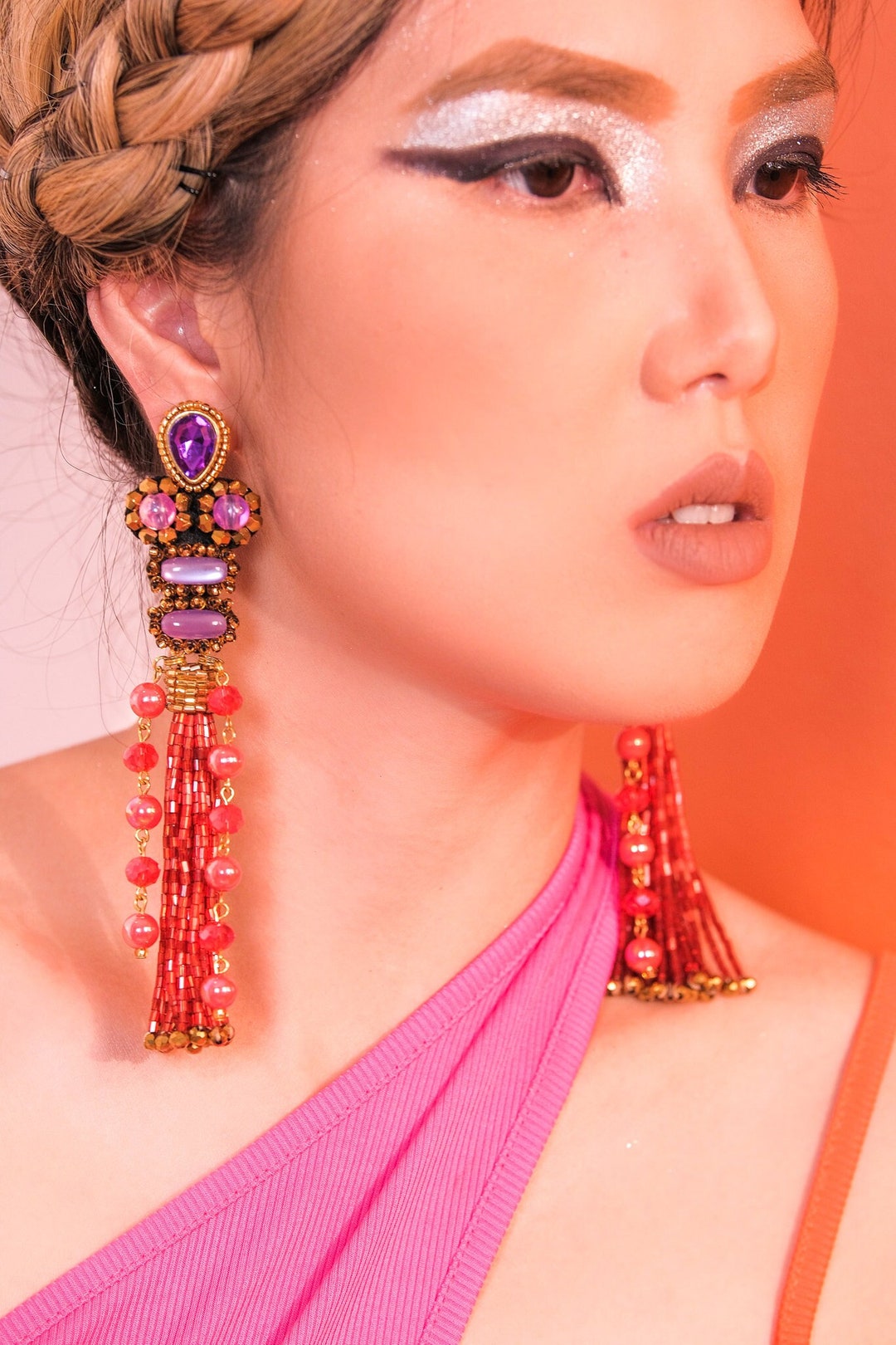 SHINJUKU Earrings, Long Red Japanese Tassel Earrings, JAPONESCA ...