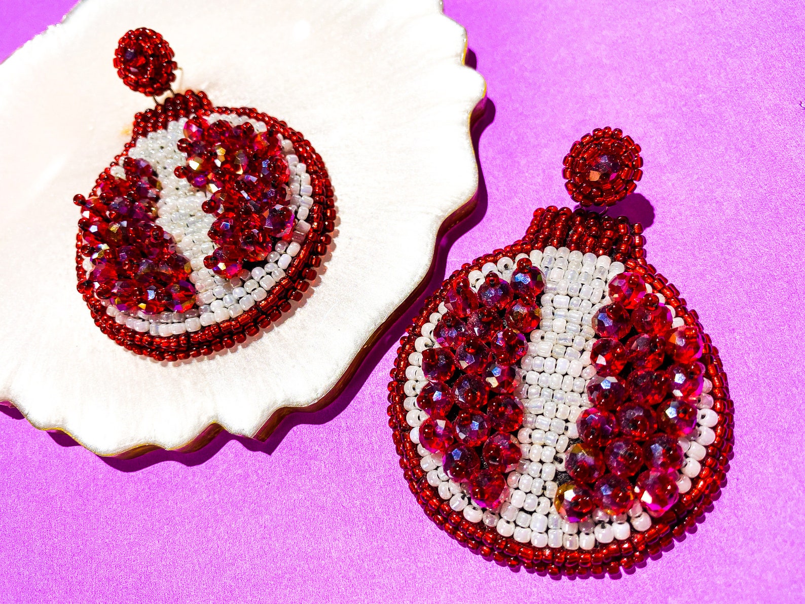 Big Round Red POMEGRANATE EARRINGS Summer FRUIT Statement - Etsy