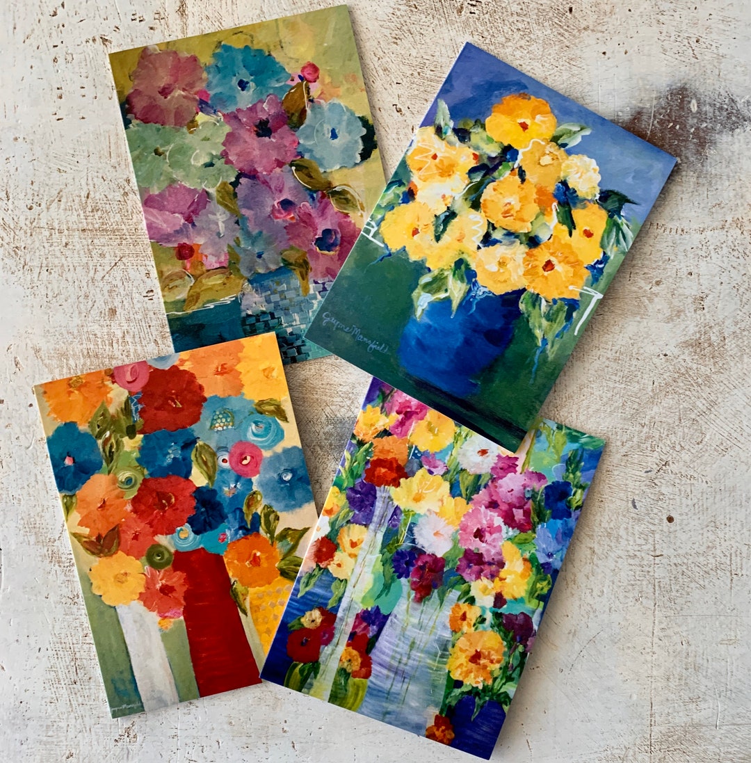 Floral Art Note Cards - Set of 8, Original Acrylic Painting - Etsy