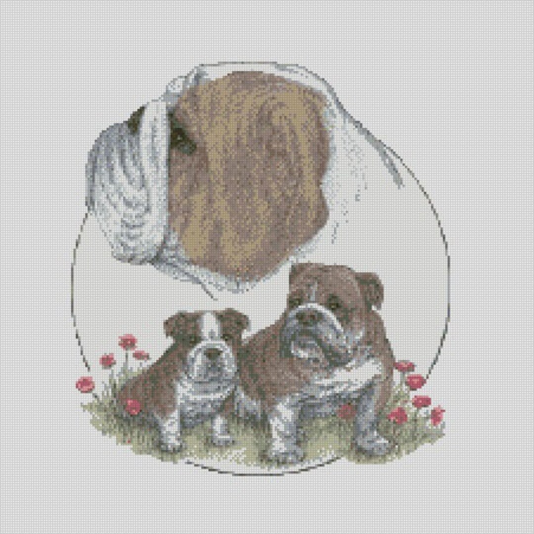 English Bulldog Trio Cross Stitch Chart Instant Download PDF Pattern ...