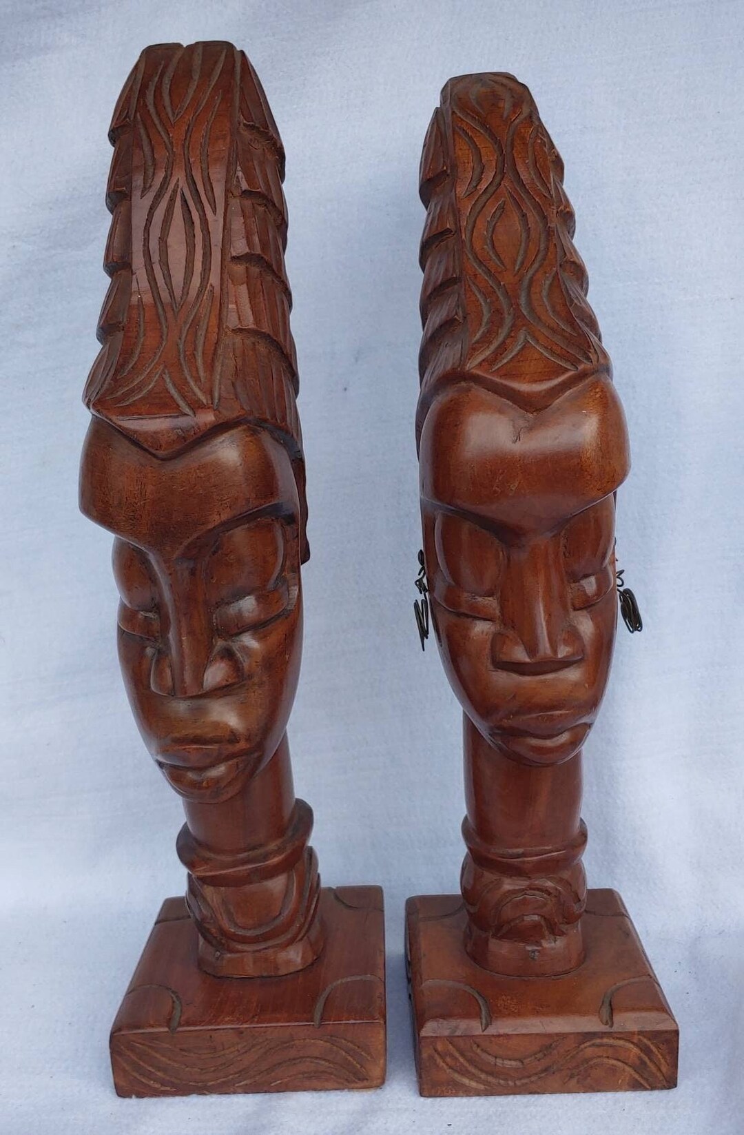 Old Vintage Hand Carved Wooden African Man and Woman Tribal Native ...