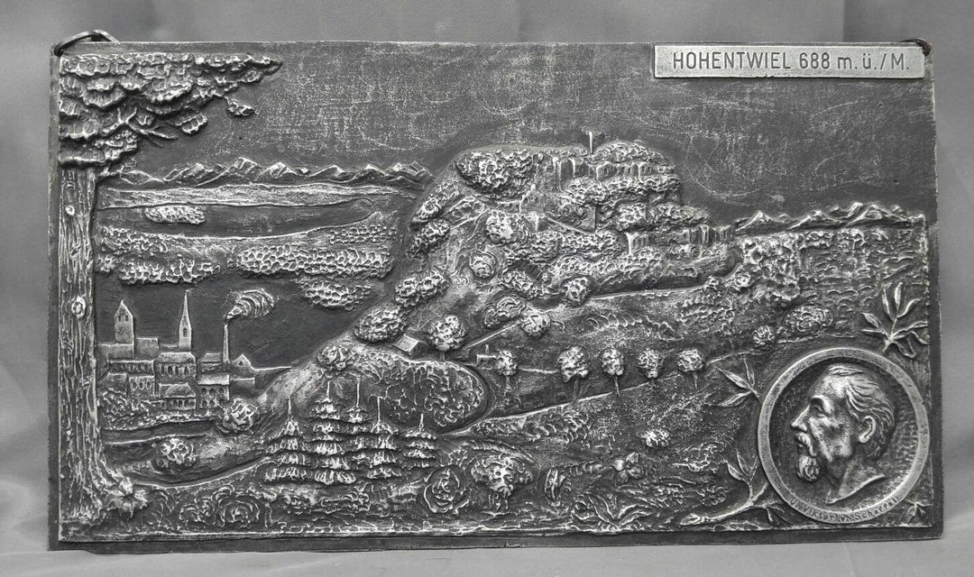 Old Vintage German Hohentwiel Volcano Aluminum Souvenir Plaque Germany ...