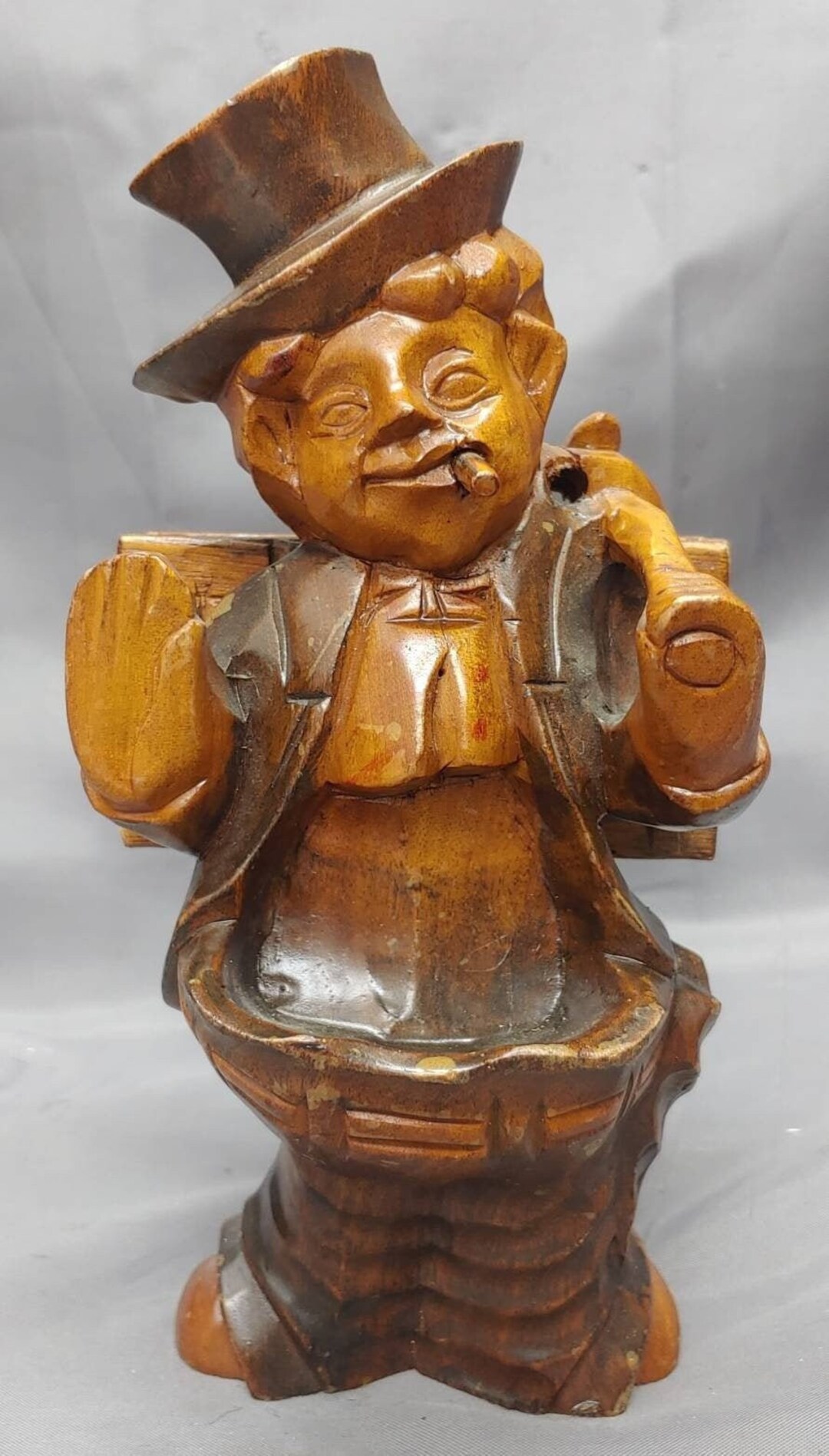 Old Vintage Hand Carved Wooden Hobo Tramp Figure Match Cigarette Holder ...