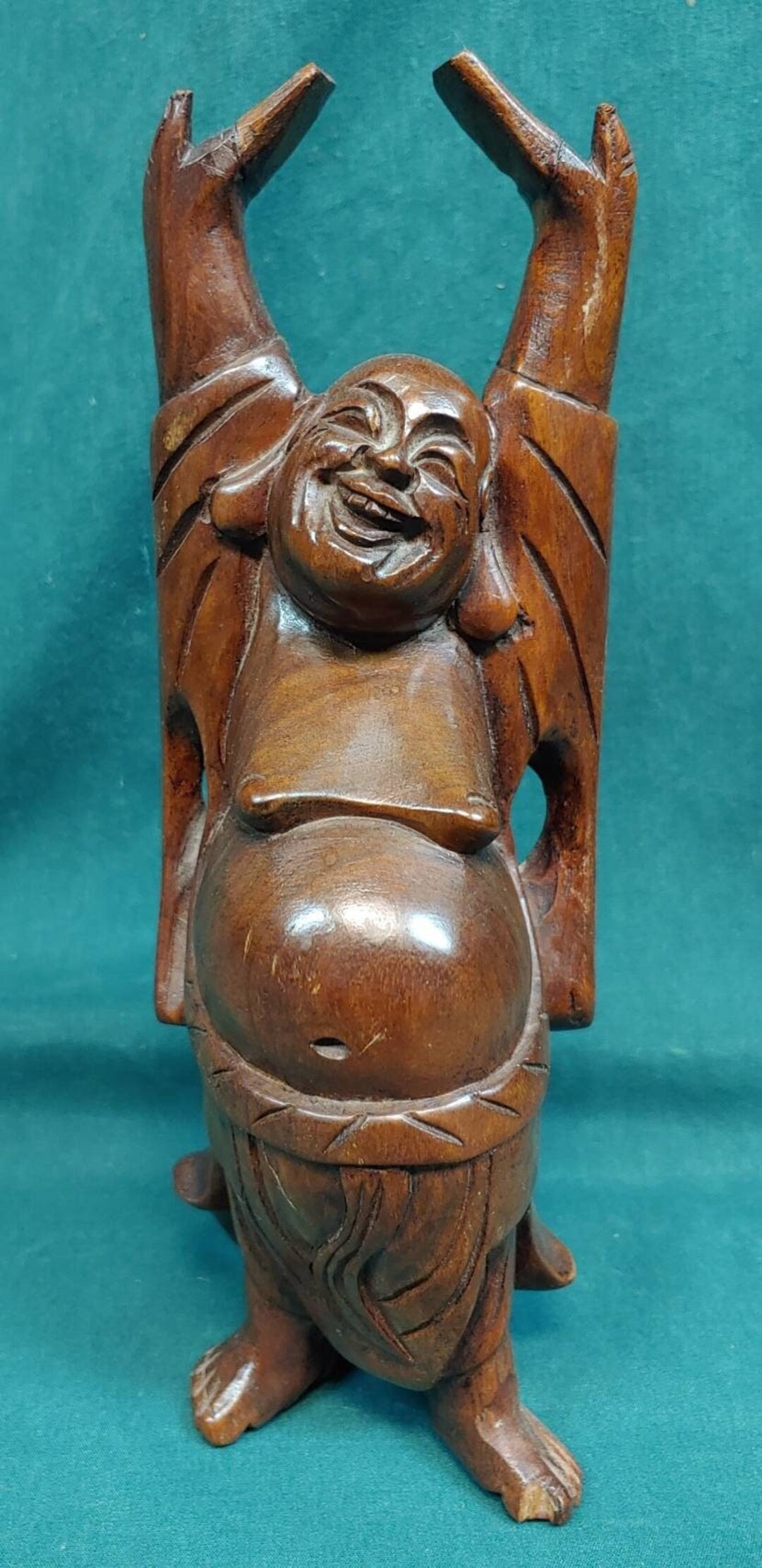 Old Vintage Hand Carved Wooden Asian Chinese Happy Jolly Buddha Figure ...