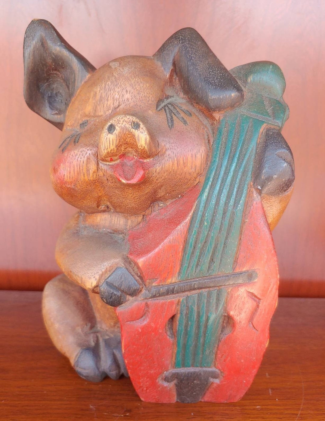 Vintage Hand Carved Wooden Piggy Fiddler Pig Musician Wood Carving - Etsy