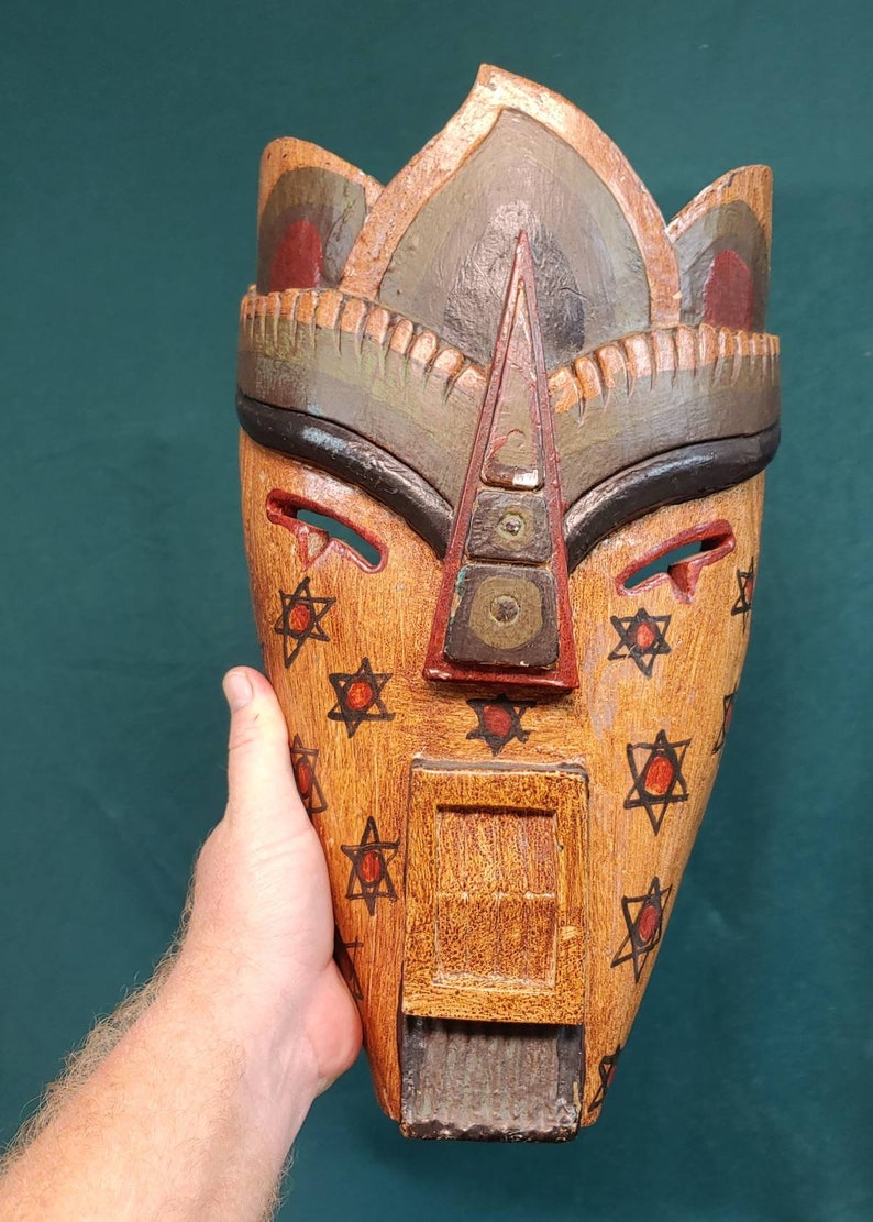 Old Vintage Handmade Hand Painted Wooden Tribal Native African Mask ...