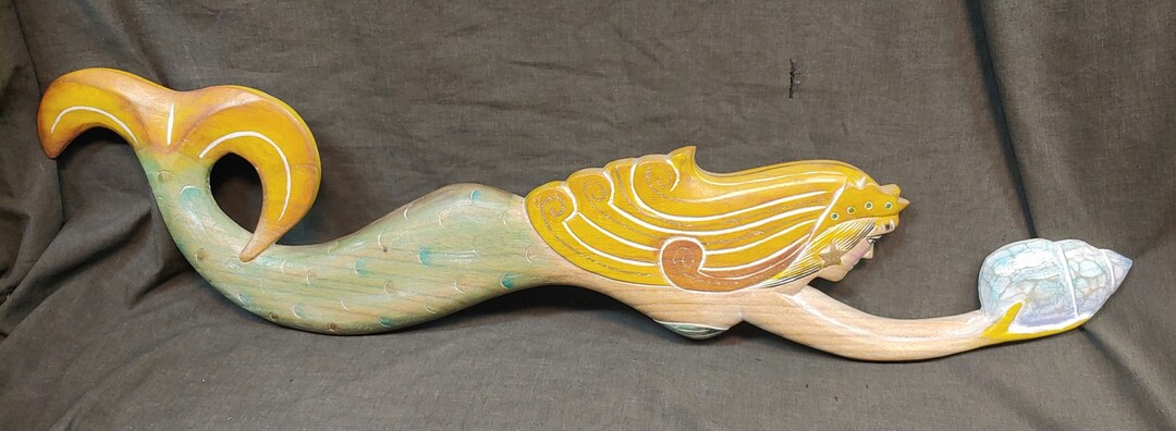 Vintage Hand Carved Wooden Mermaid Wall Hanging Plaque Nautical Decor ...