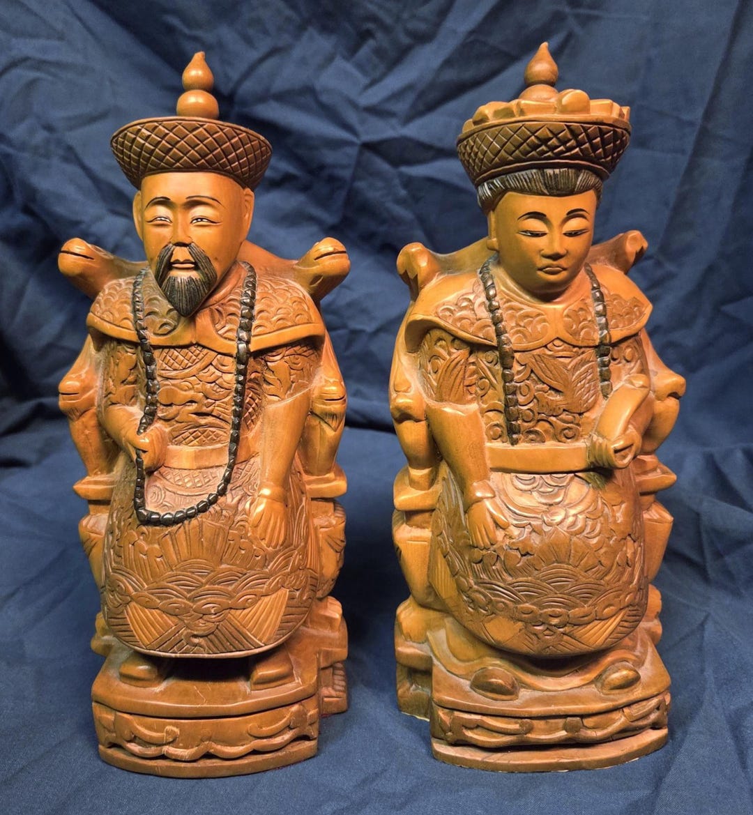 Old Vintage Asian Hand Carved Wooden Chinese Ancestor Figures Statue ...