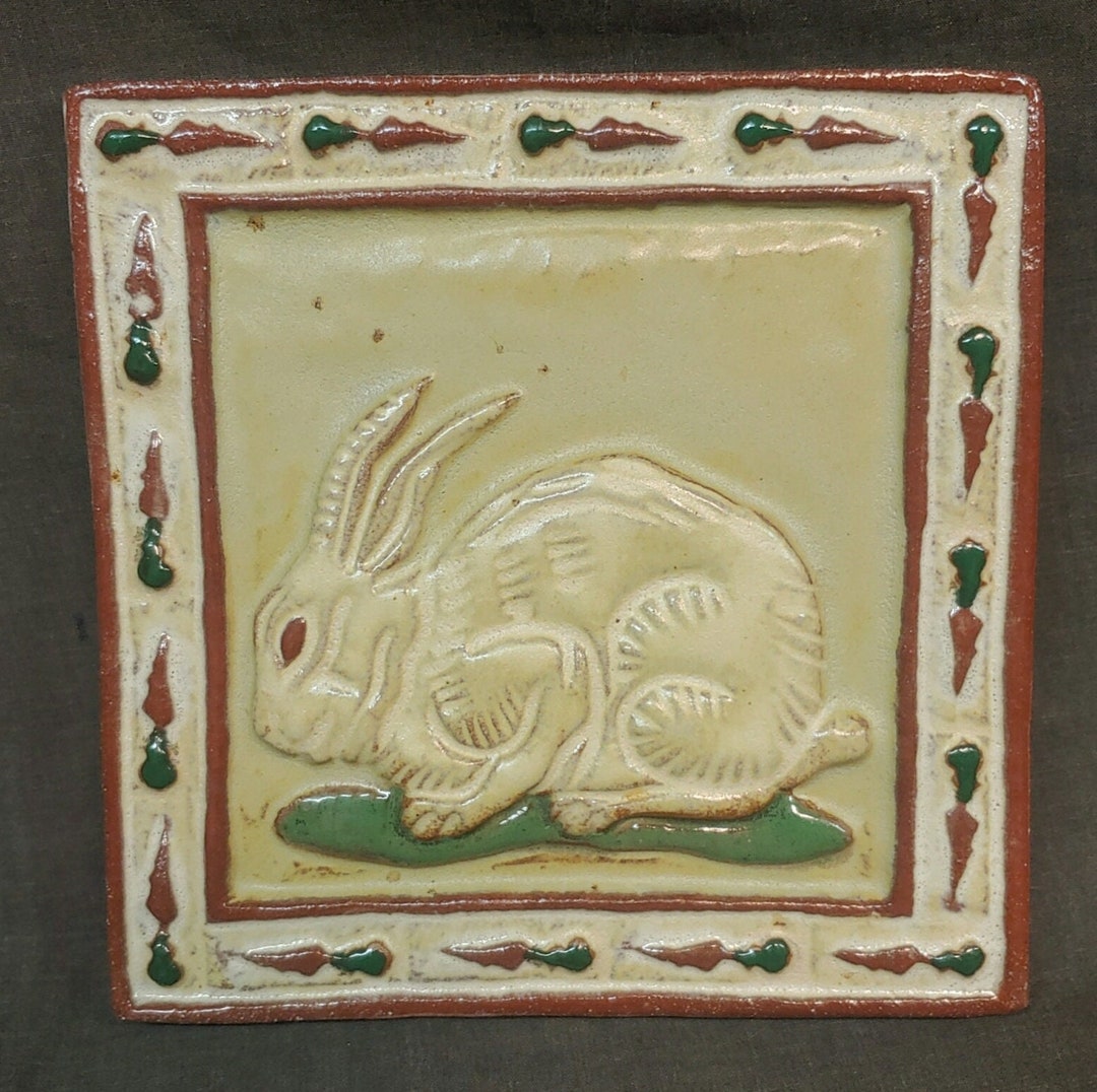 Vintage Hand Painted Terracotta Red Clay Tile Works RCTW Rabbit Bunny ...