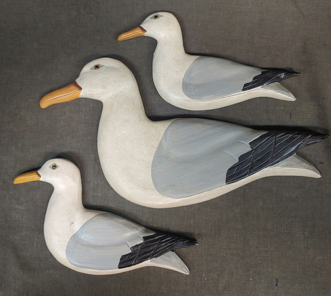 Vintage Hand Carved Wooden Seagull Wall Hanging Art Plaques Nautical ...