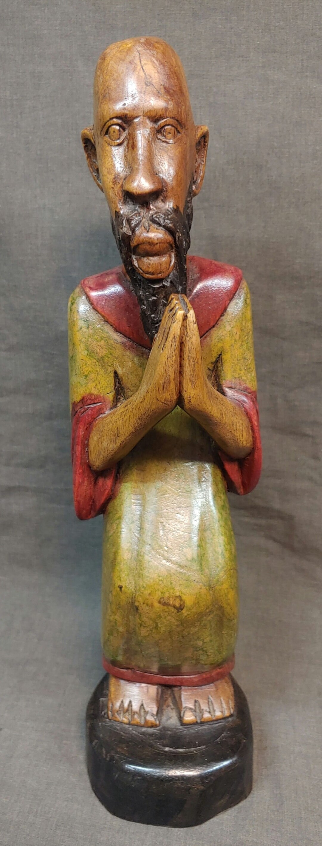 Vintage Hand Carved Wooden Figure Praying Man Statue Wood Carving ...