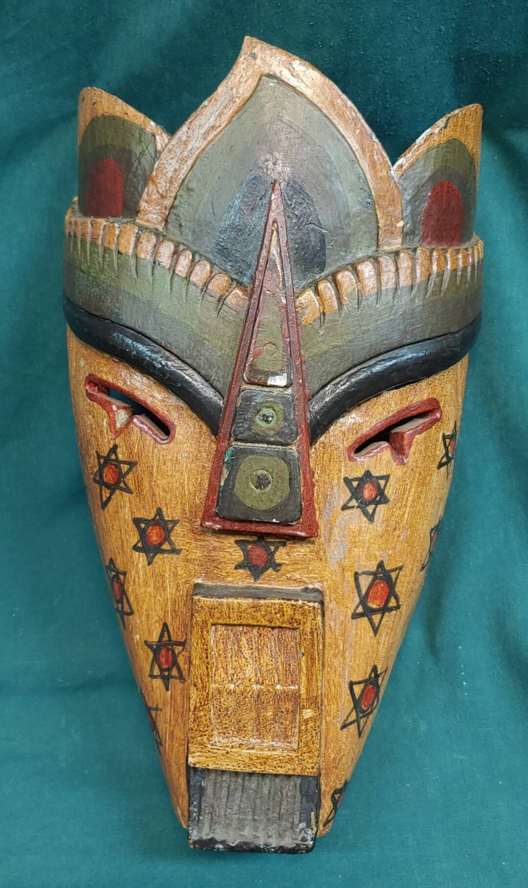 Old Vintage Handmade Hand Painted Wooden Tribal Native African Mask ...