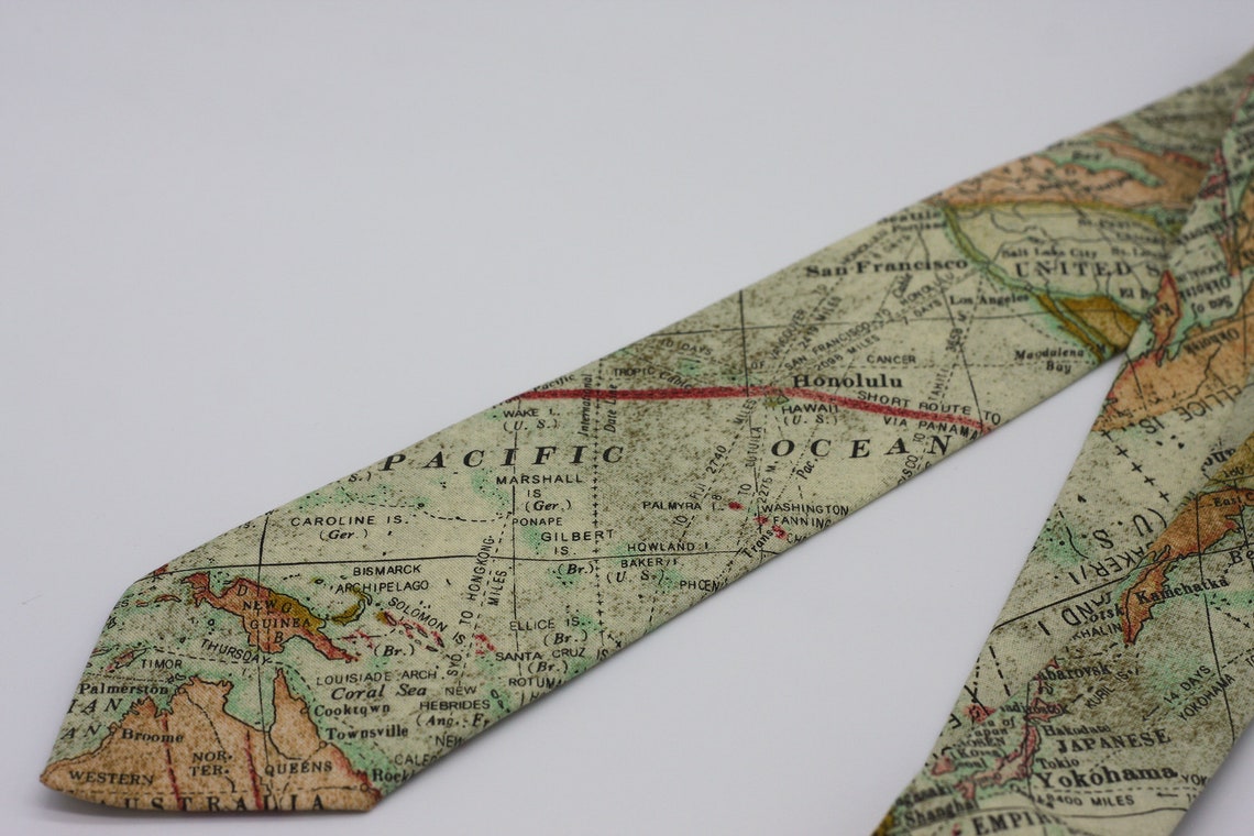 World Map Neck Tie, Traveler's Gift, Japanese Cotton - Etsy