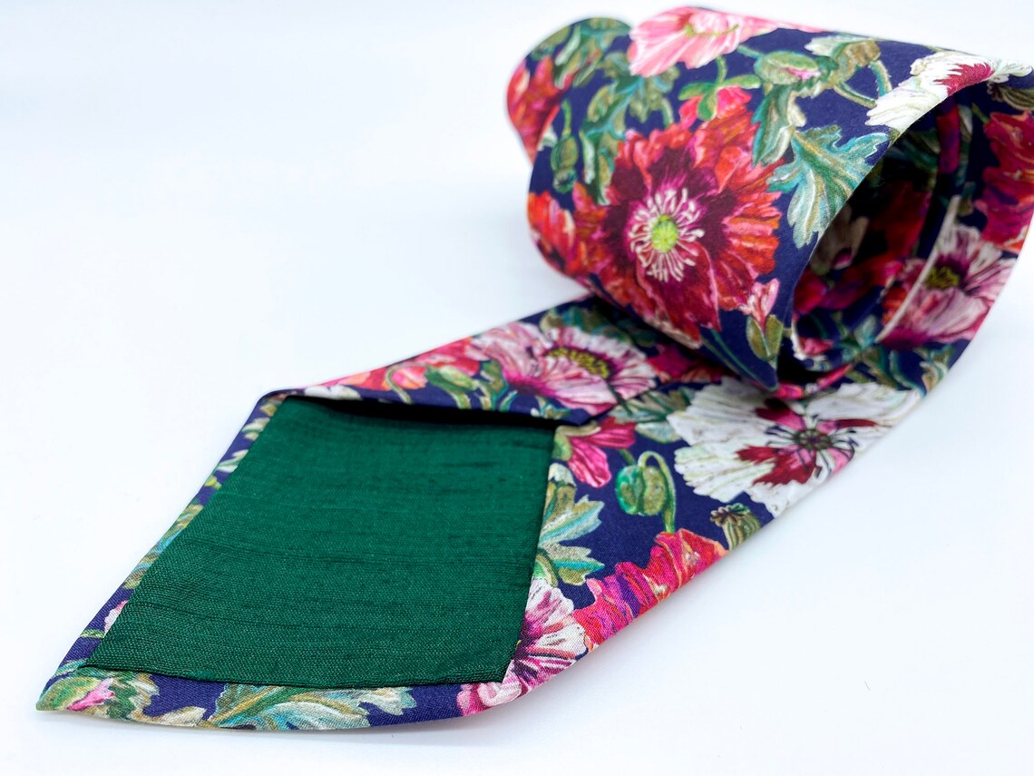 Floral Neck Tie Poppies in Burgundy Wine Emerald Green Navy | Etsy