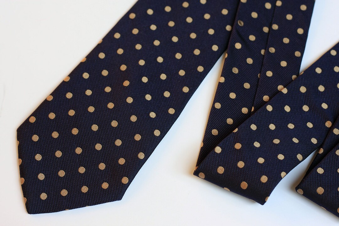 Navy Blue Silk Neck Tie: Gold Polka Dot Wedding Groomsmen Tie - Etsy