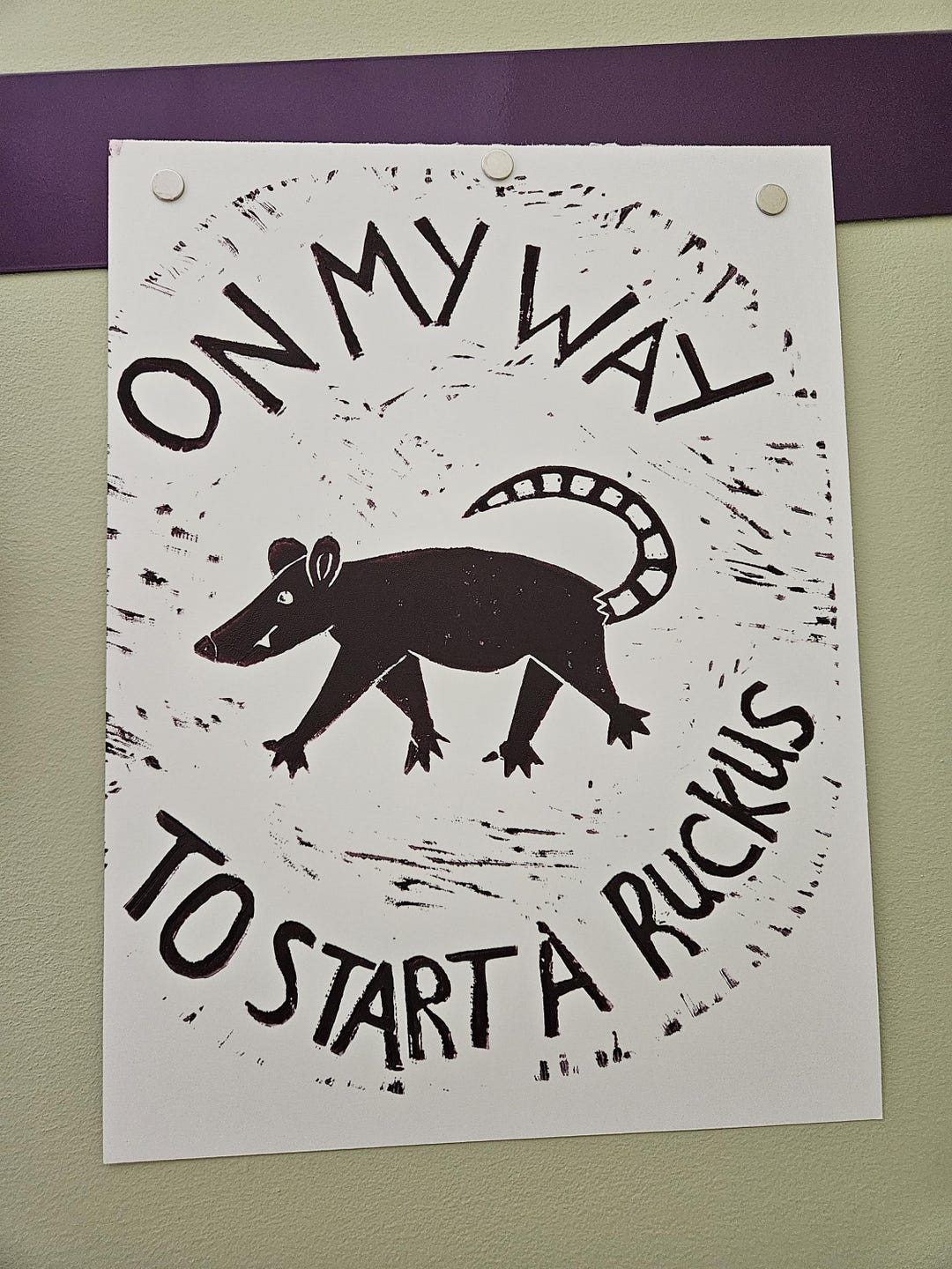 Sneaky Possum Block Print - Etsy