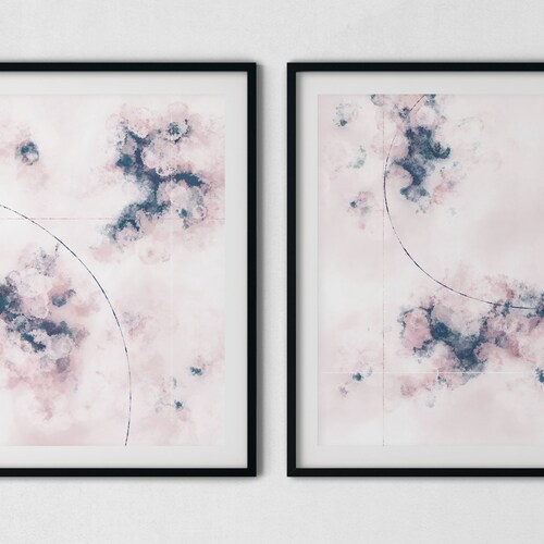 Set of 2 Printable Blush Pink Navy Gold Geometric Prints - Etsy