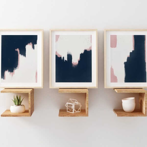 Navy and Blush Wall Art - Etsy