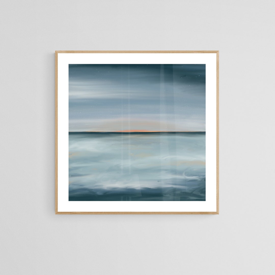 Printable Square Coastal Artwork, Blue Ocean Art Print, Calm Seascape ...