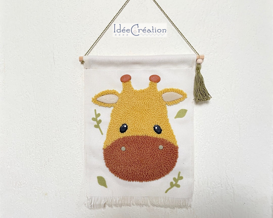 Pennant, Wall Banner to Hang giraffe Embroidered in Punch Needle - Etsy