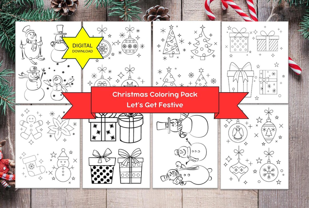 Christmas Coloring Pack Lets Get Festive 8 Fun Designs for All Ages - Etsy